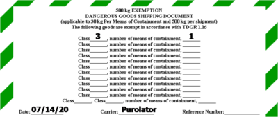 500 kg Gross Mass Exemption – Dangerous Goods Educational Services